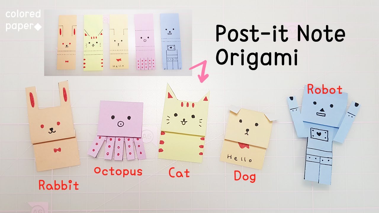 post-it note origami/포스트잇접기/animal origami/동물종이접기 - YouTube