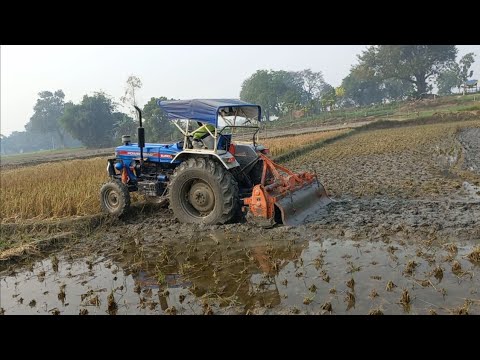 पानी भरा खेत जोत रहा था powertac euro 50 rotvat se jot rha tha Khali ...