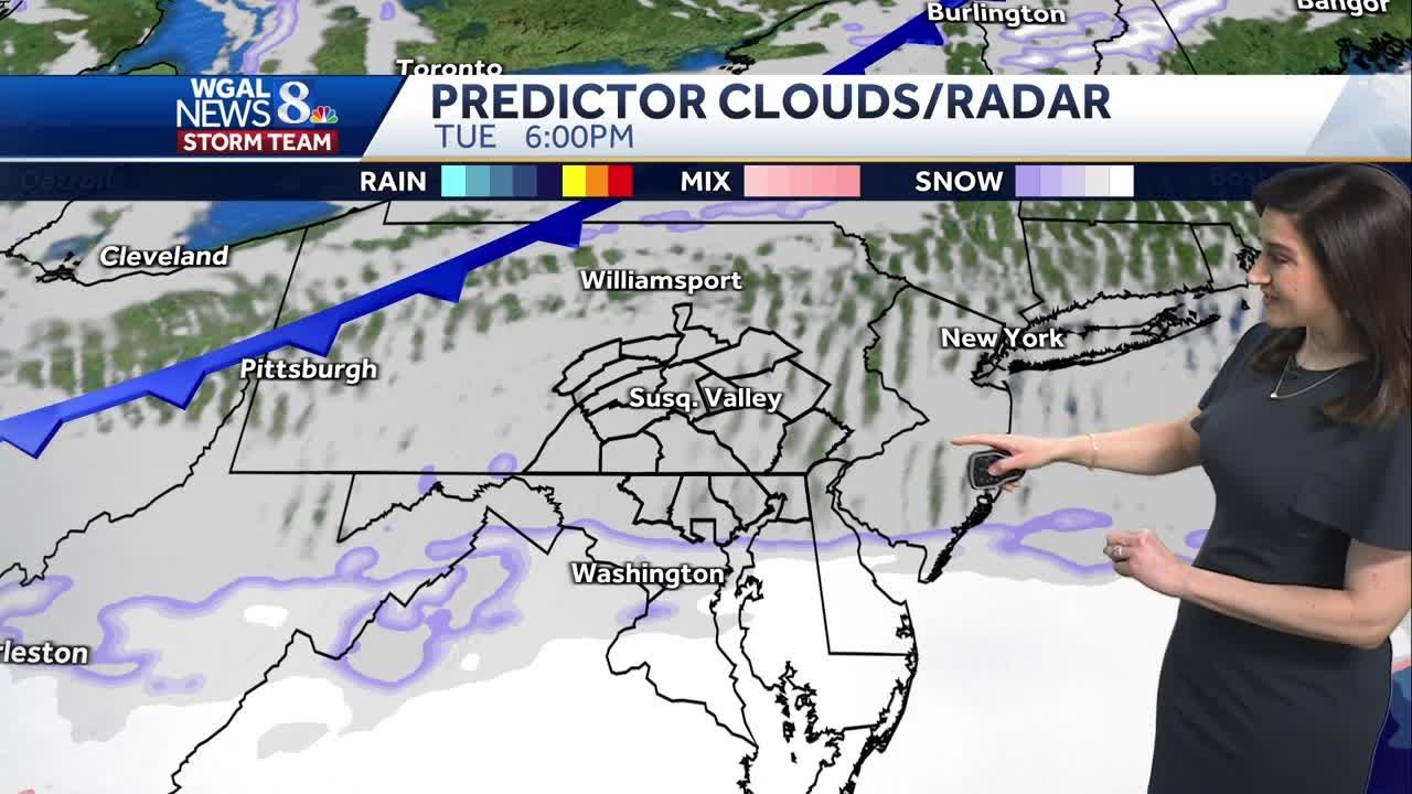 Quiet Monday, snow develops Tuesday in south-central Pennsylvania - YouTube