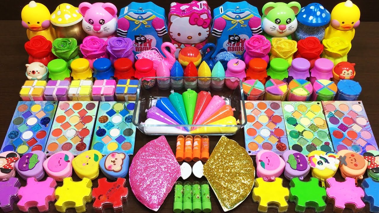 RELAXING With PIPING BAG & RAINBOW! Mixing Random into GLOSSY Slime ...