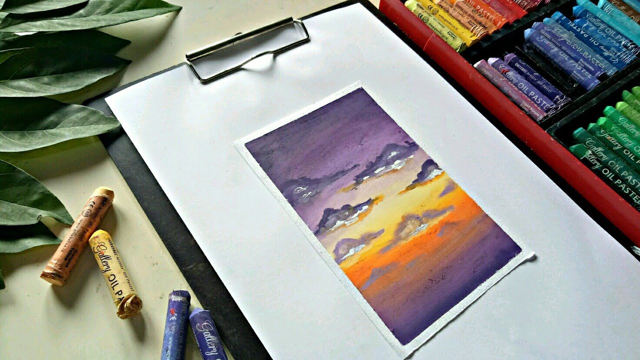 Cara Menggambar Sunset Indah - Beautiful Sunset Scenery Easy Oil Pastel ...