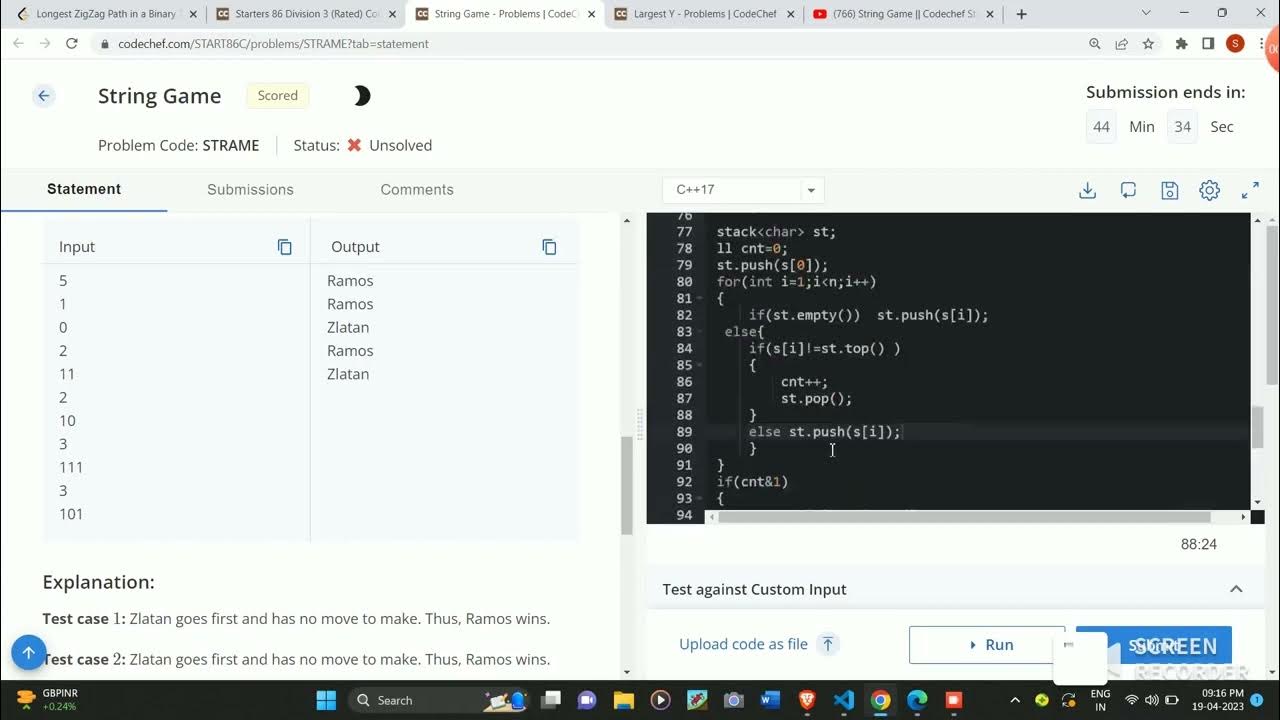 String Game Codechef Solution Youtube