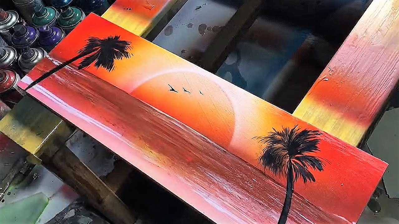 Easy sunset painting | Sunset in the Beach by Spray Art Eden - YouTube