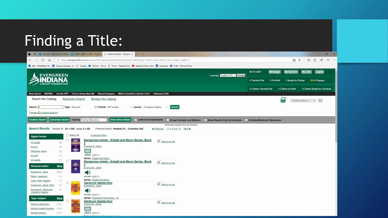 Finding a Title using Evergreen Indiana - YouTube