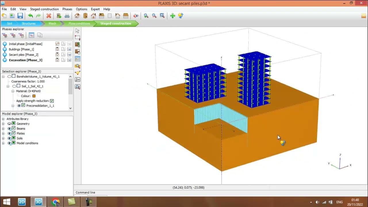 Plaxis 3D, Tangent pile wall, Secant Pile wall - YouTube