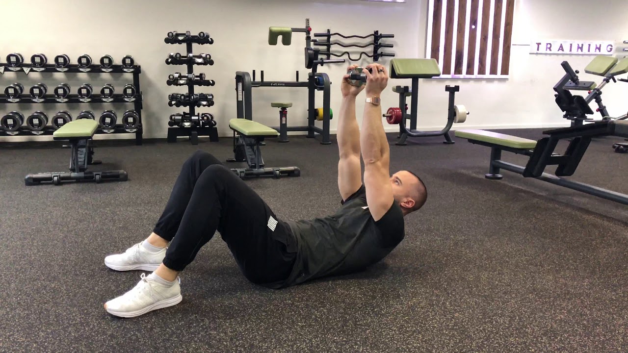 Crunches - Arms extended - DB to ceiling - feet on floor - YouTube