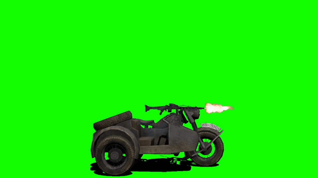 Motor bike BMW R75 with sidecar and Mg 42 firing, actor crew, green ...