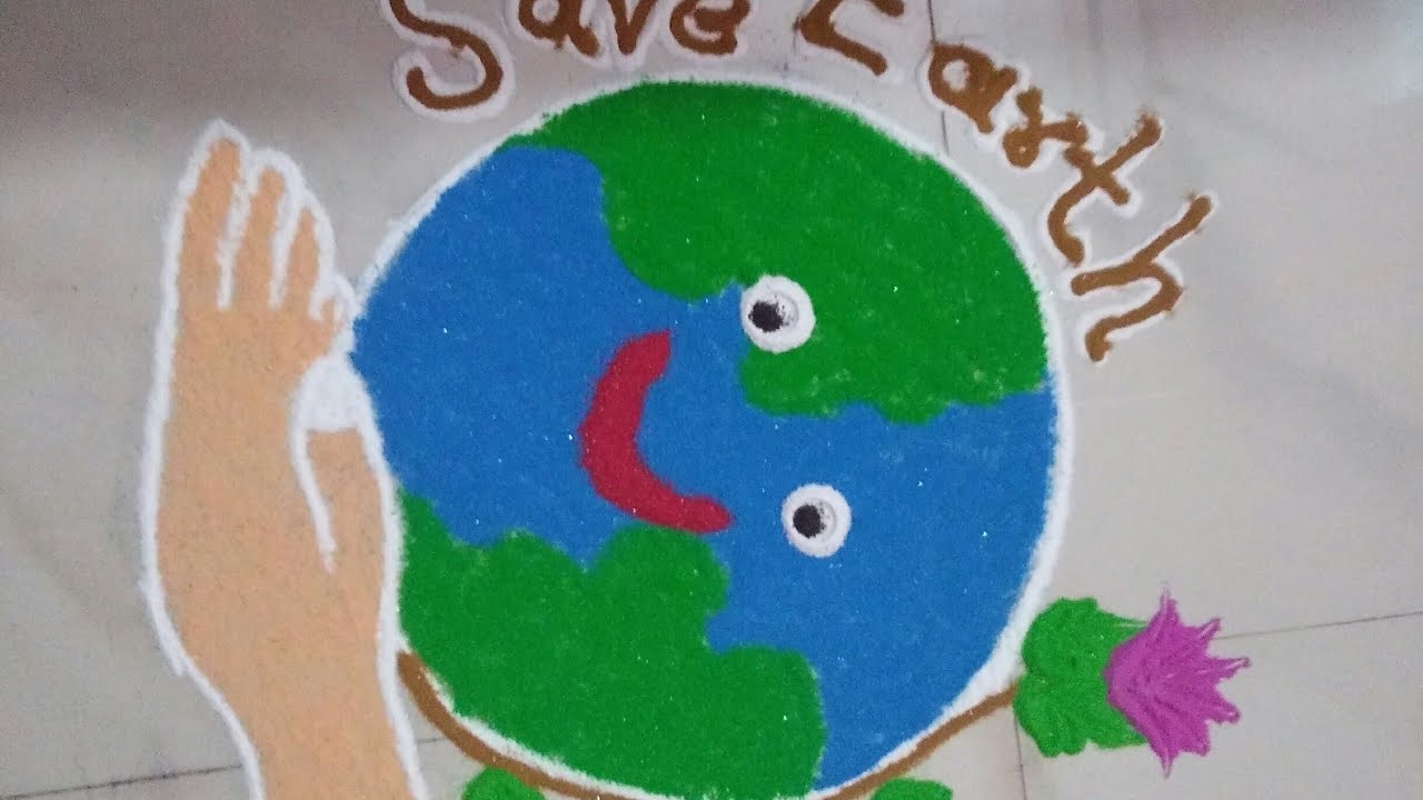 Rangoli Designs With Theme Of Save Earth