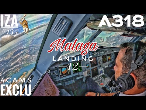 A318 AGP 🇪🇸 Malaga | LANDING 12 | 4 Cockpit Camera Angles 4K | ATC & Crew Comm
