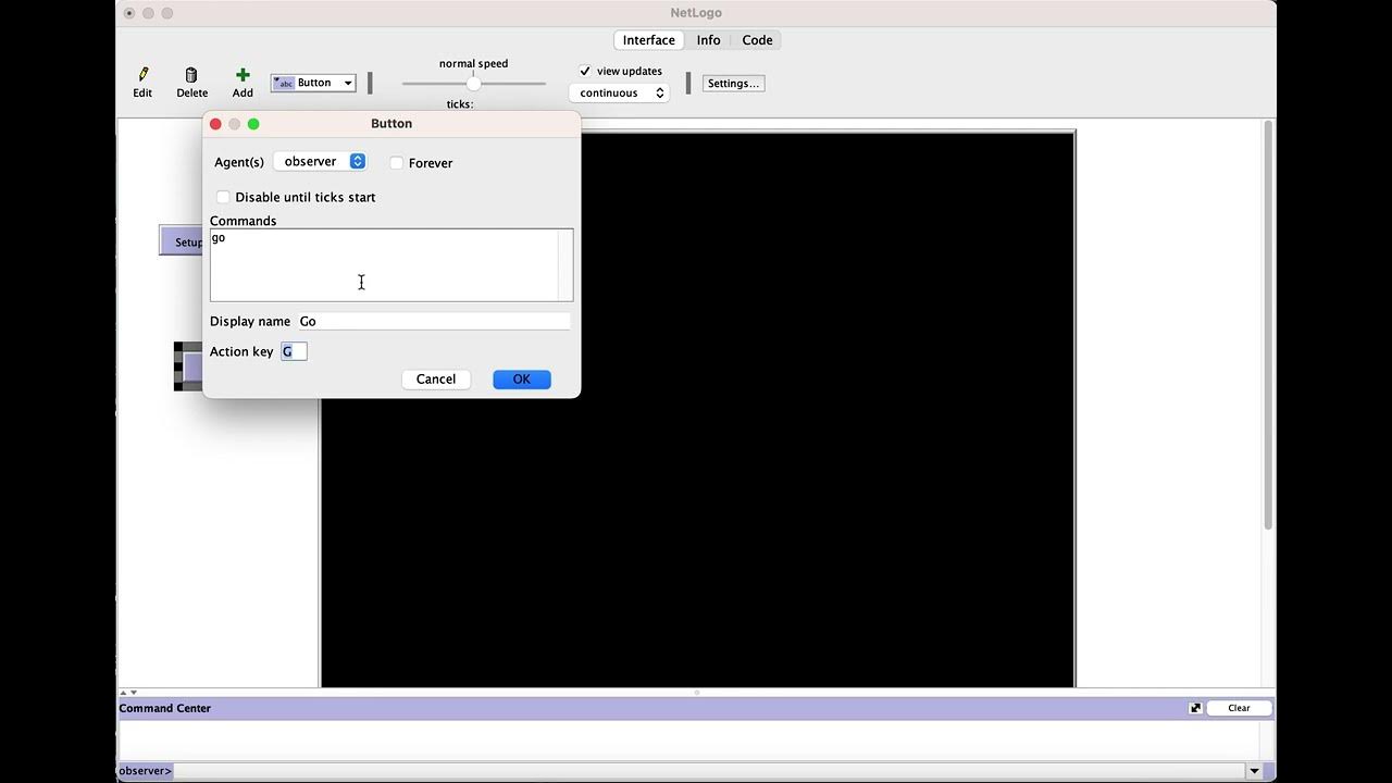 How to create "setup" and "go" button in NetLogo - YouTube