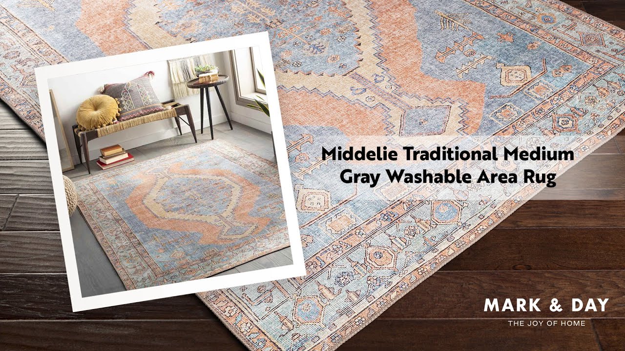Middelie Traditional Medium Gray Washable Area Rug - YouTube