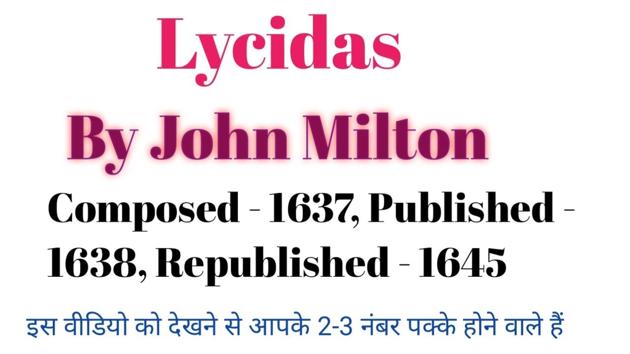 Lycidas by John Milton - YouTube