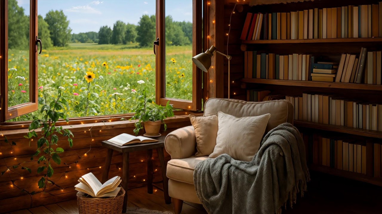 Peaceful Library View with Birdsong | Cozy Reading Ambience & Nature ...