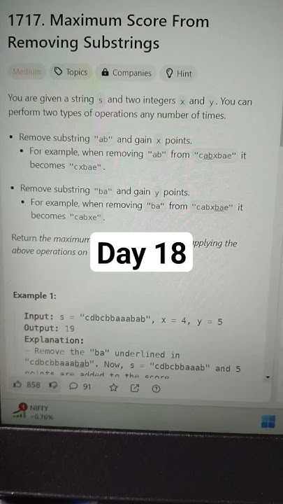 Removing Substring| Blind 75 leetcode - Question 18| #challenge #coding #leetcode # ...