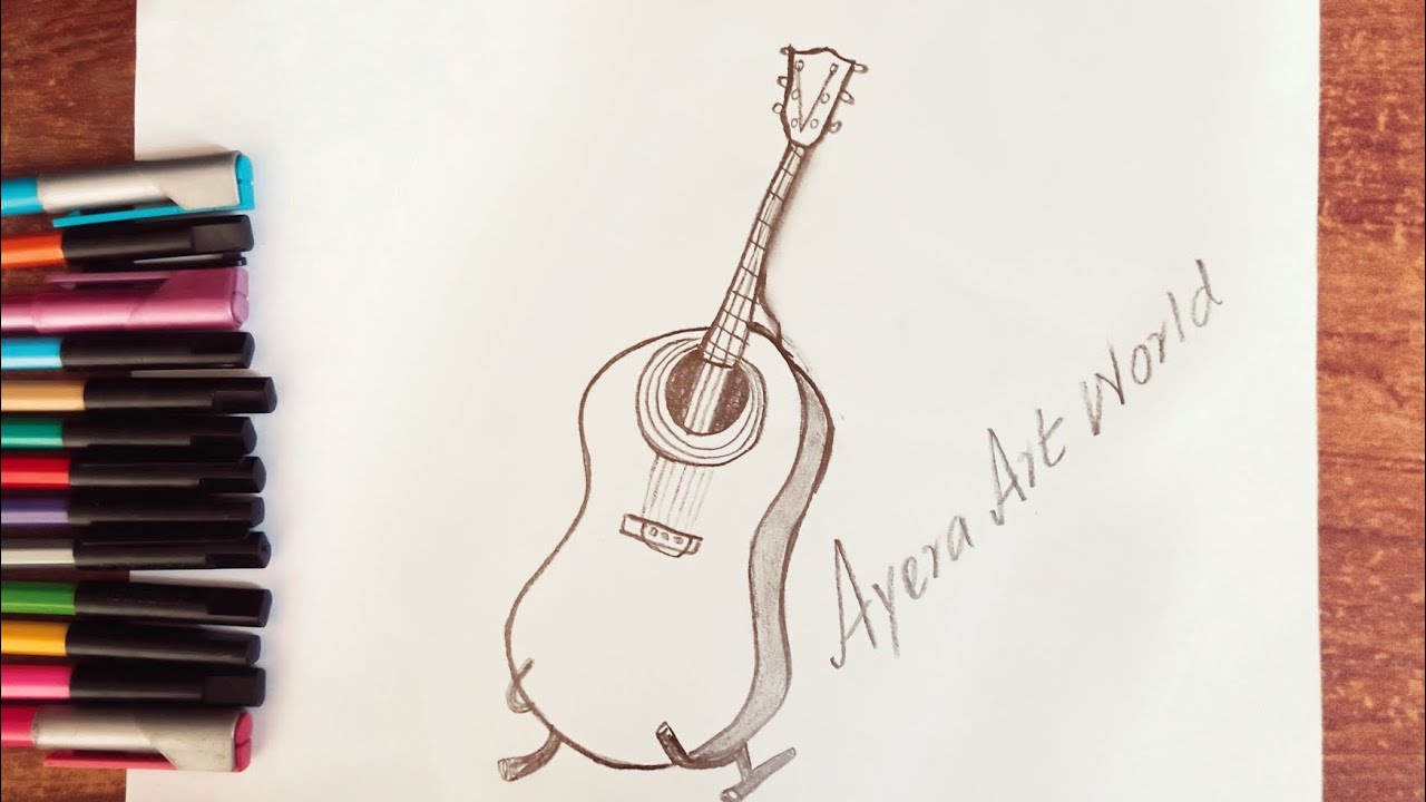 How To Draw A Guitar Step By Step | Realistic Guitar Drawing - YouTube