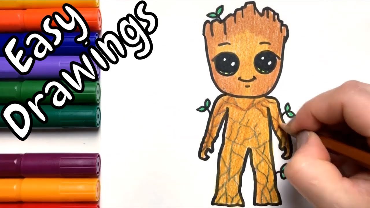 Easy Drawings | How to Draw Groot | Color and Draw Step by Step - YouTube