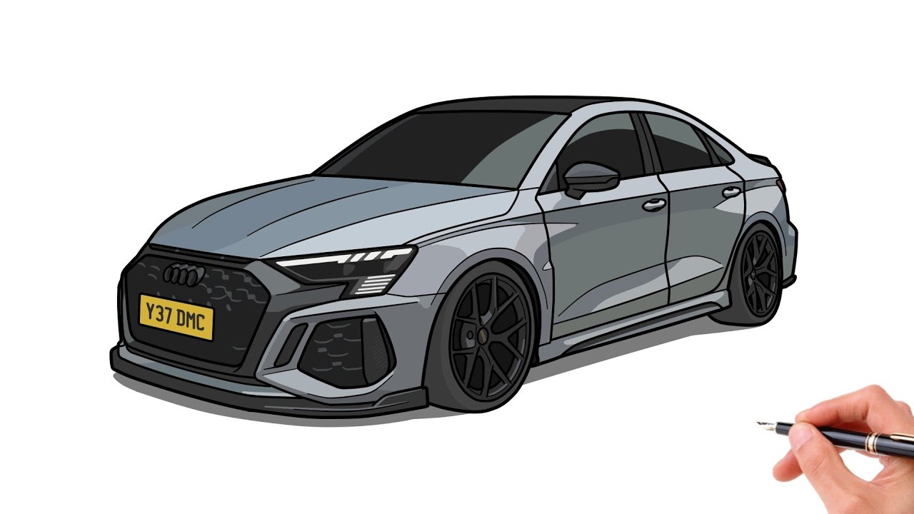 How to draw AUDI RS3 / Drawing Audi rs3 sedan 2022 car - YouTube