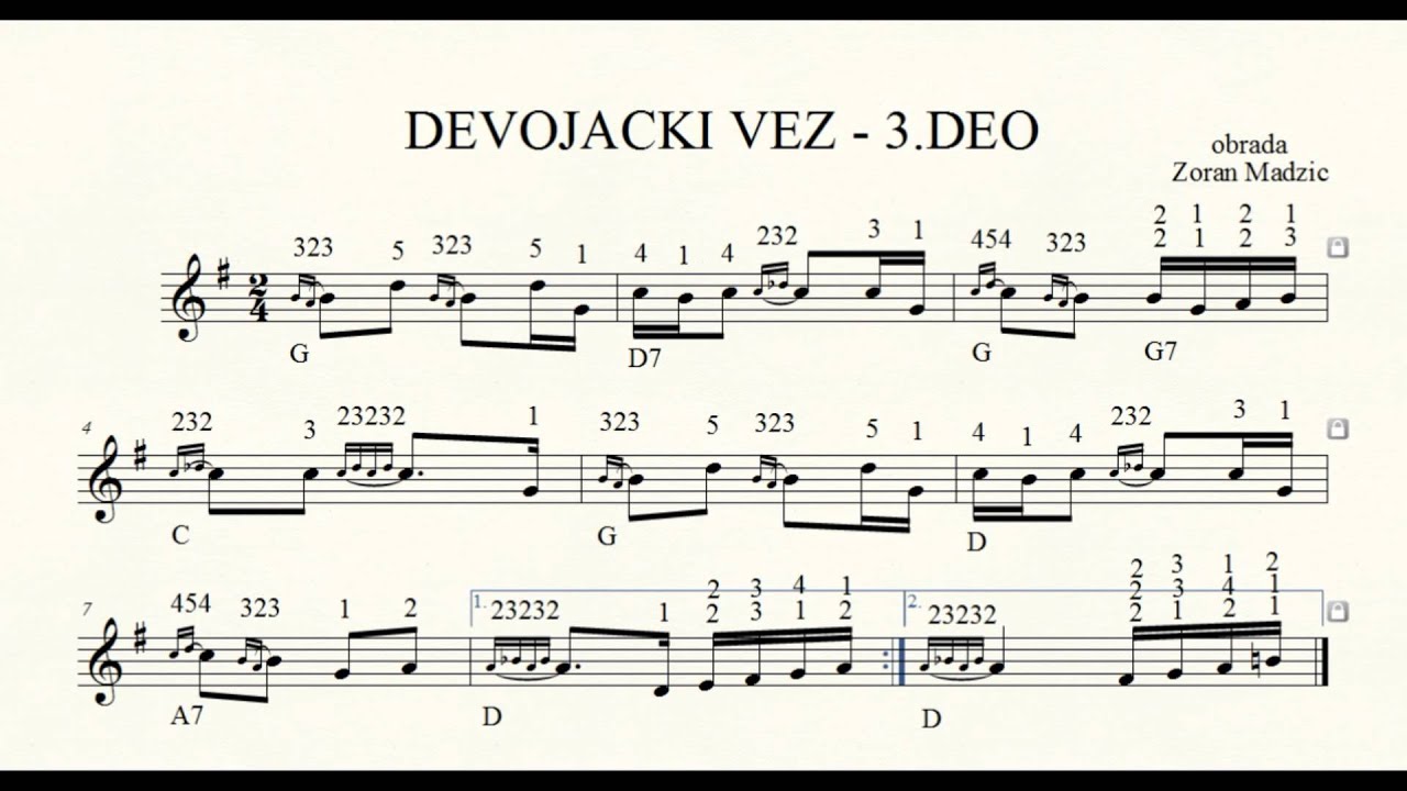 Devojacki vez (kolo) - note za harmoniku (zapis Zoran Madzic) - YouTube