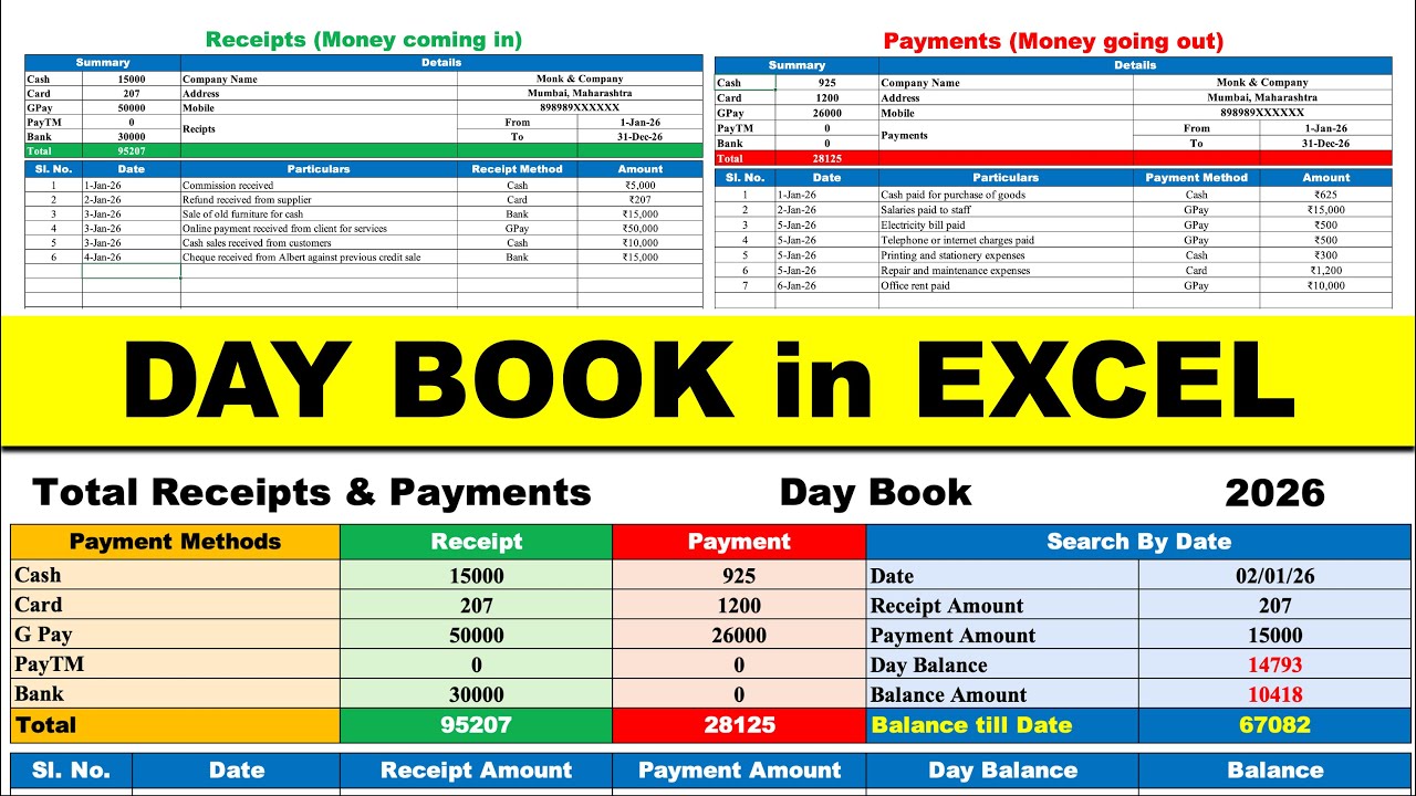 Automated Day Book Creation in Excel | Payment & Receipt Day Book in ...