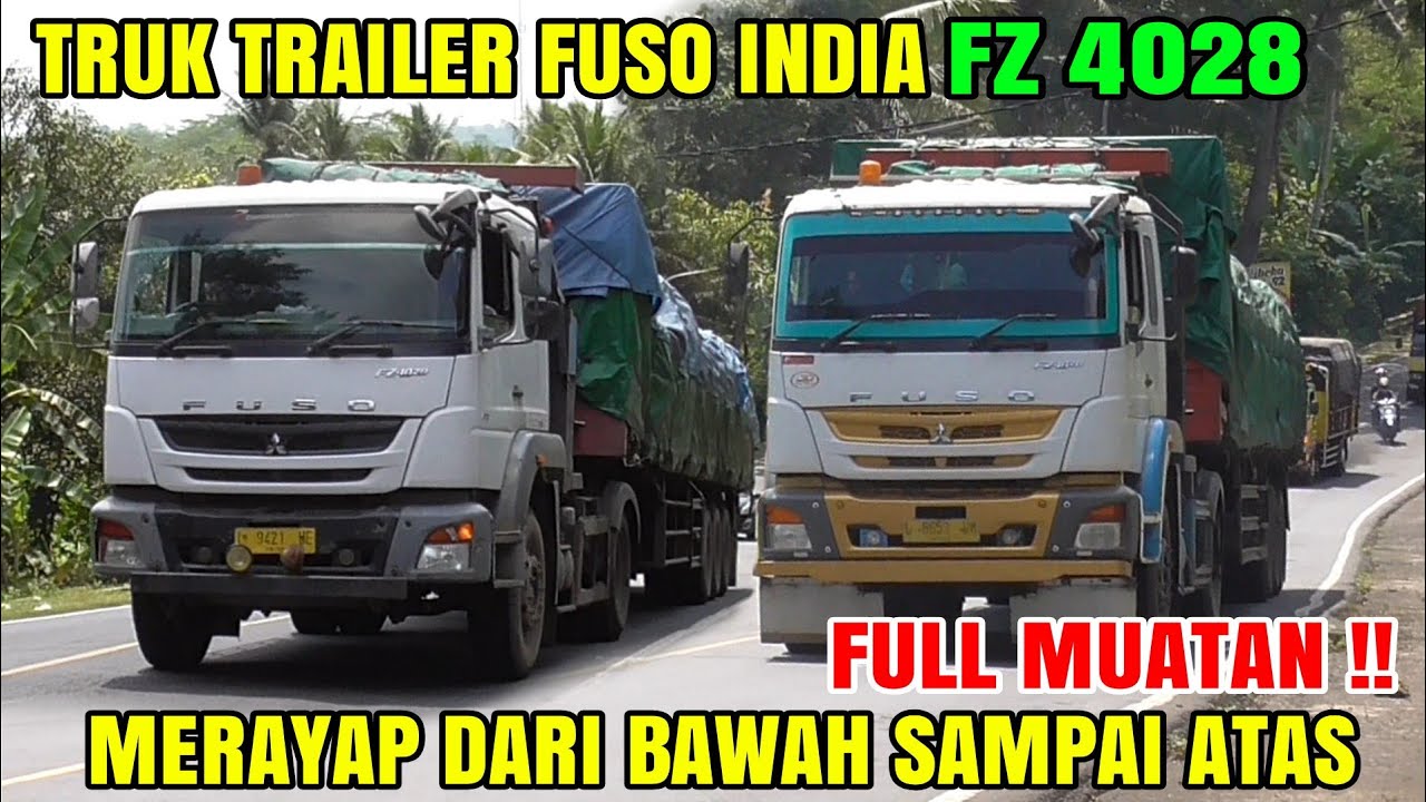 trailer fuso india full muatan merayap di tanjakan cibeka, truk tronton ...