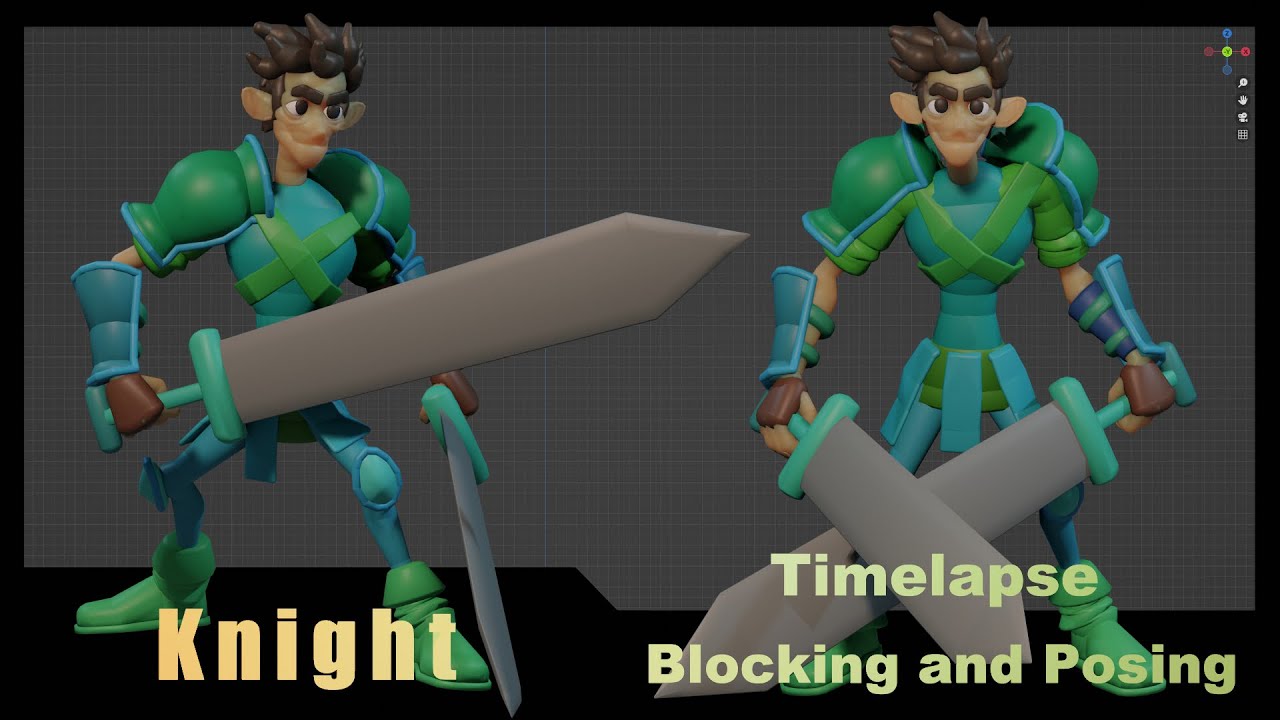Timelapse blocking ,posing a knigth in Blender with BlockSurfaces addon ...