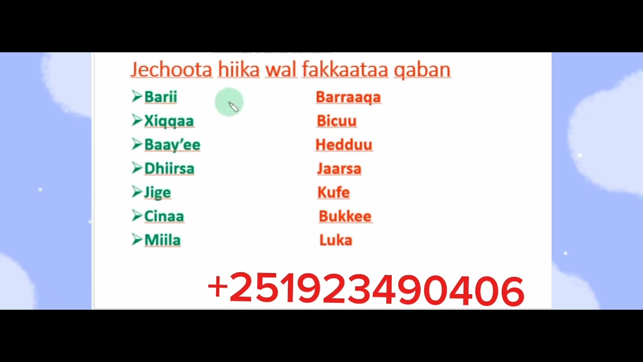 Afaan Oromo Jechoota hiika wal fakkaataa qaban # K 12 - YouTube