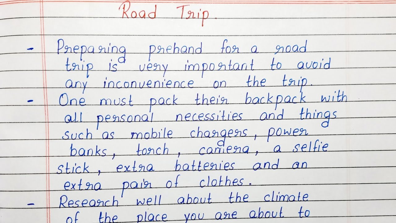 Write a short essay on Road Trip | few lines on Road trip | English ...