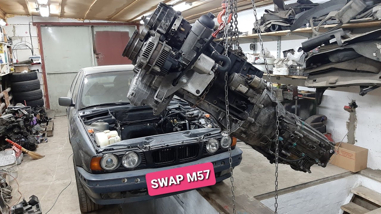 Swap m57 в BMW е34 часть 3 (установка) - YouTube