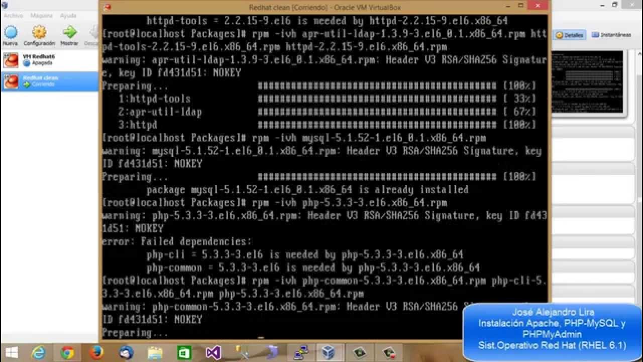 Como Instalar Apache PHP MySQL PhpMyAdmin en RHEL 6.1 - YouTube