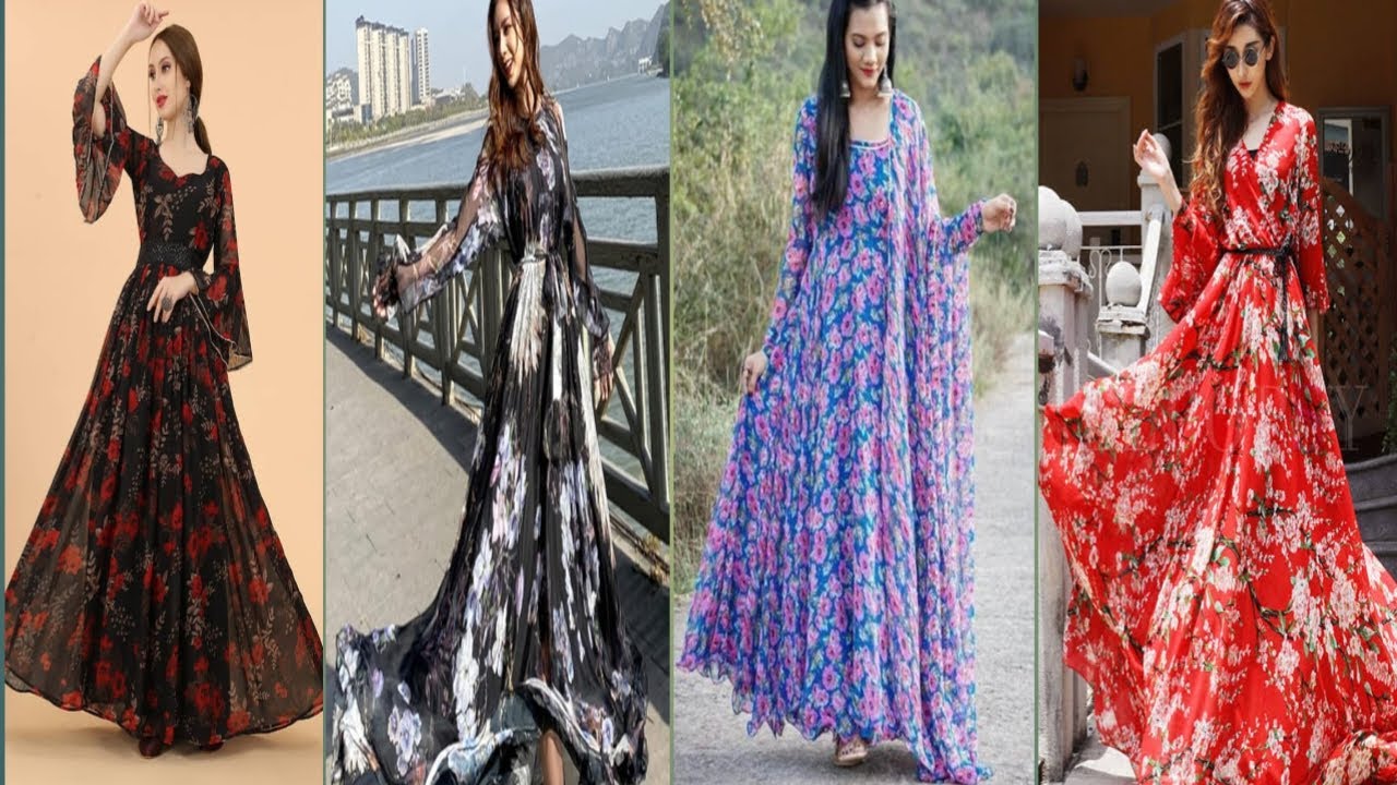 Classy atrractive long maxi dress design//trending in fashion georgette ...