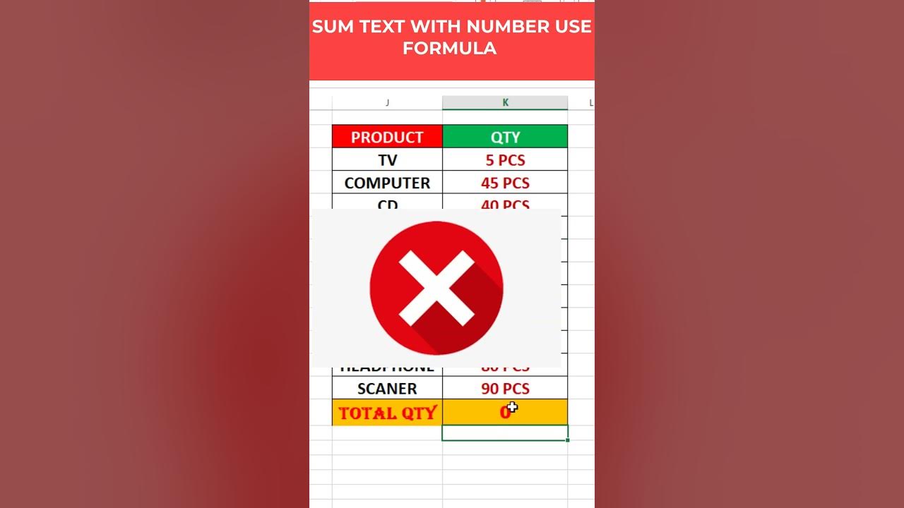 Sum Text With Number Use Formula In Ms Excel Excel Sum Formula Excel Tips Youtube