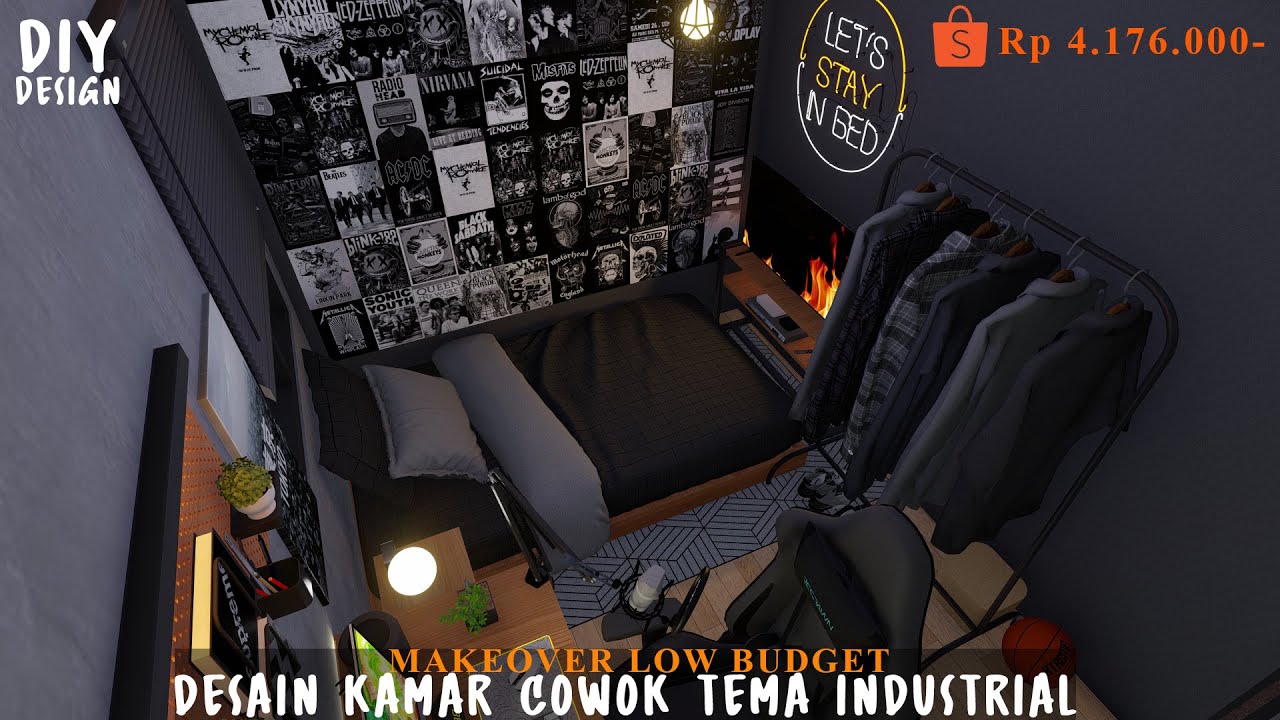 Makeover kamar cowok simpel tema industrial dengan budget terjangkau # ...