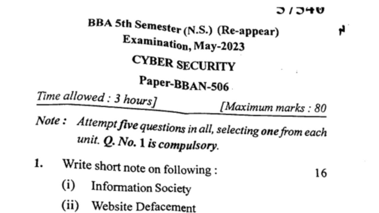 Mdu BBA 5th Sem Cyber Security Question Paper 2023 - YouTube
