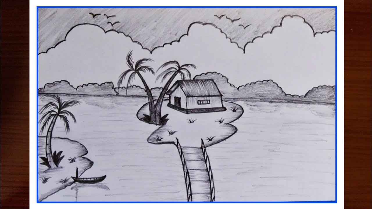 How To Draw a Peaceful Scenery 👌|| Easy step by step for beginners ...