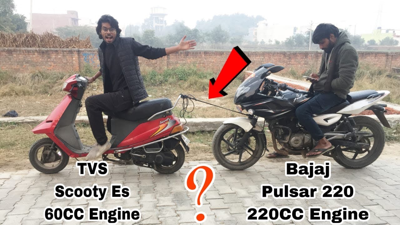 Tvs Scooty Es Engine Power | Scooty Es pull pulsar 220 ? - YouTube