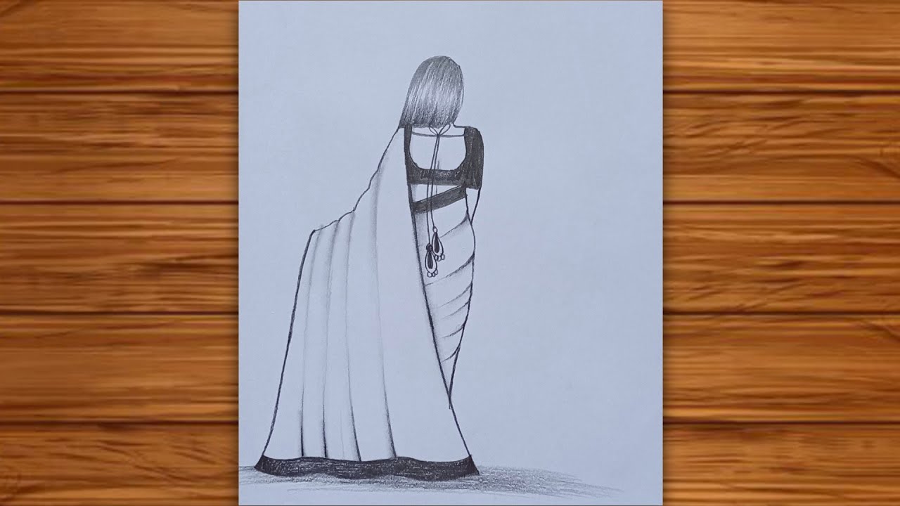 How to draw a traditional girl with saari - pencil sketch for beginners ...