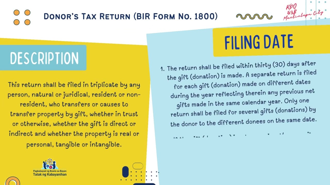 be inFORMed- BIR Form 1800 ( Donor' Tax Return) - YouTube