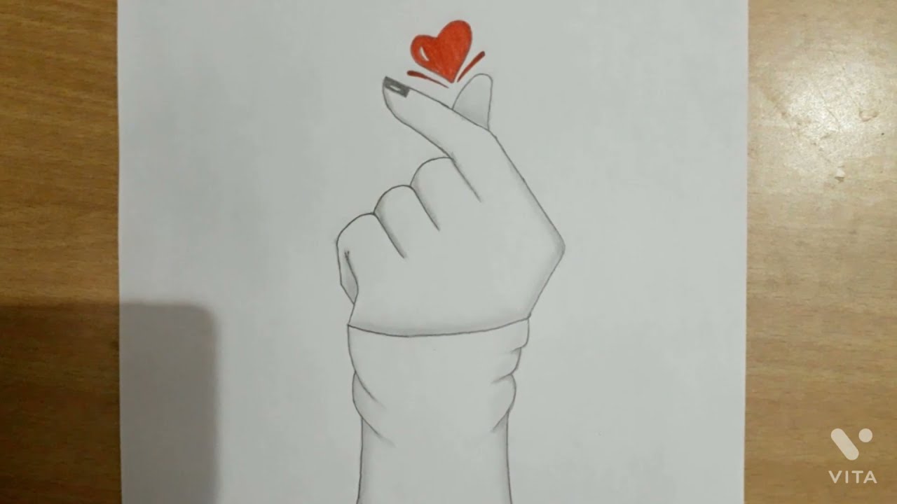 How to darw a Tumblr Korean Heart drawing. Beautiful hand drawing with ...