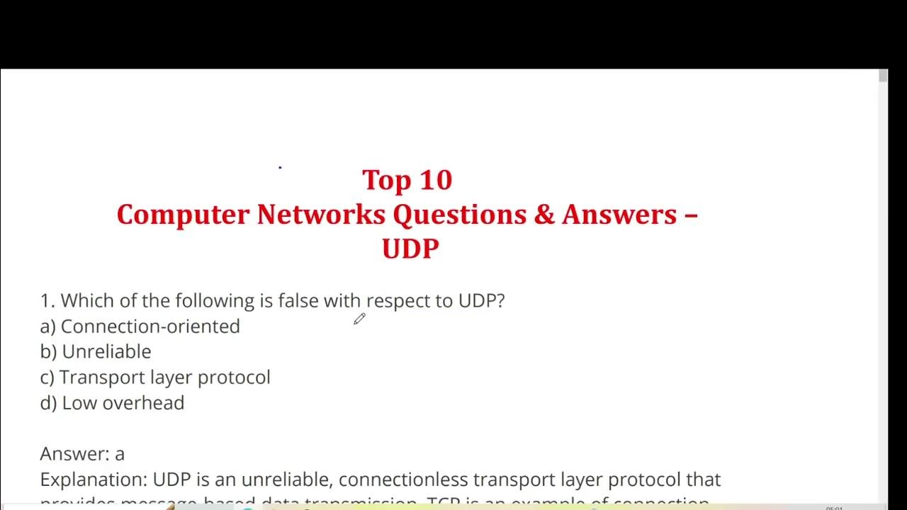 UDP (User Datagram Protocol) Computer Networks Questions & Answers MCQ ...
