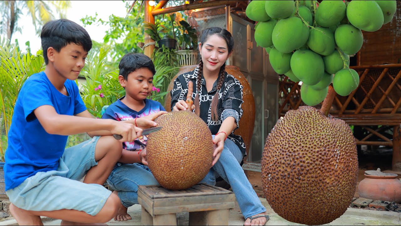 Juicy mango Tom Yum in village, Jack fruit crispy cooking, Jujube fruit ...