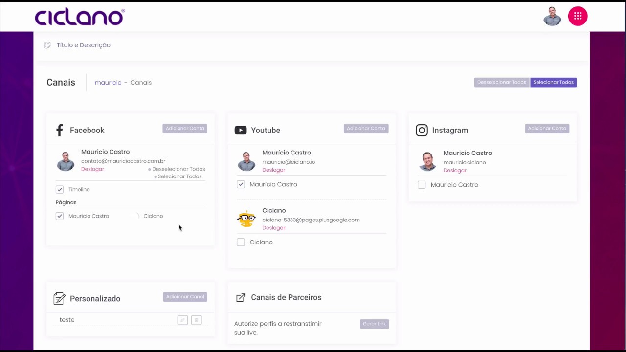 Como transmitir em todas as redes sociais com a Ciclano.io configurando ...