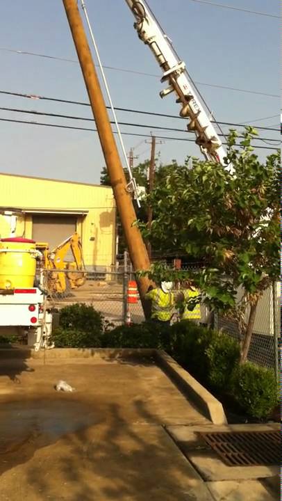 Installation of a telephone pole - YouTube