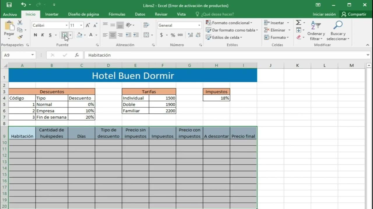 Crear control de alquiler de habitaciones en Excel, con descuentos y ...