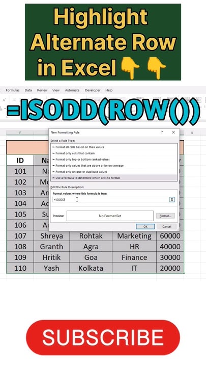 ExcelTrick#Highlight Alternate Row in Excel#Conditional Formatting#excel#exceltips#exceltrick# ...
