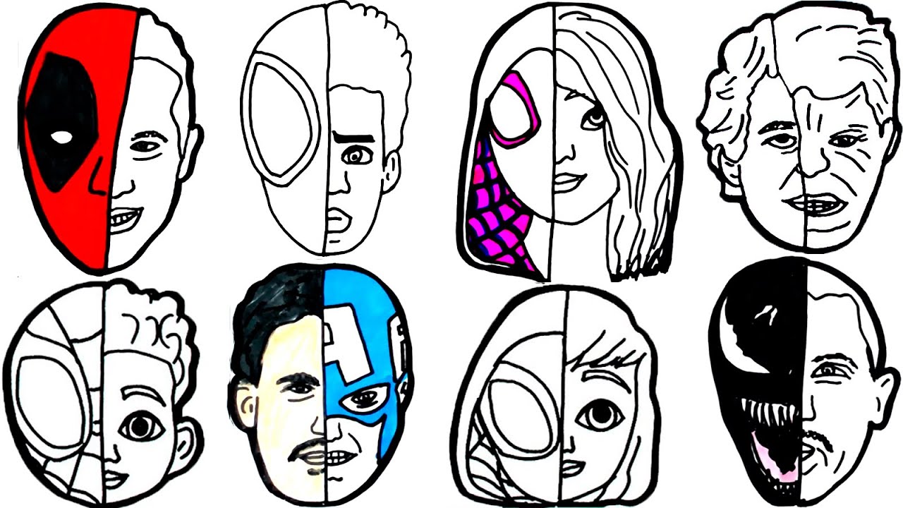Avengers Members Superheroes Faces Drawing And Coloring