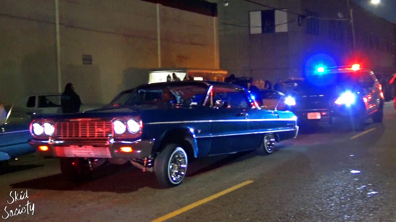 Cops Crash the Party! Lowrider Cruise in Los Angeles, California - YouTube