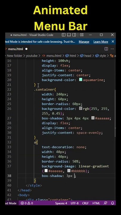 Animated Menu Bar Html And Css Shorts Css Webdesign Coding Youtube 