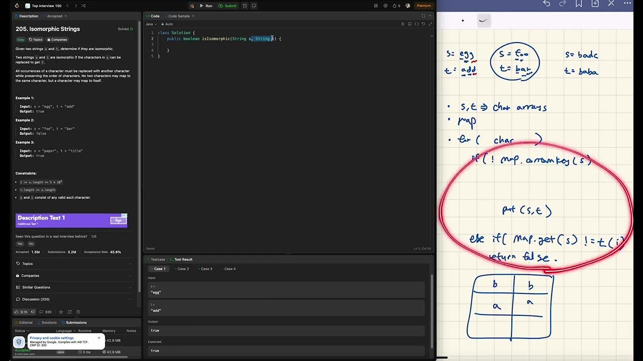 Leetcode 205. Isomorphic Strings - Method 1 (Java) - YouTube
