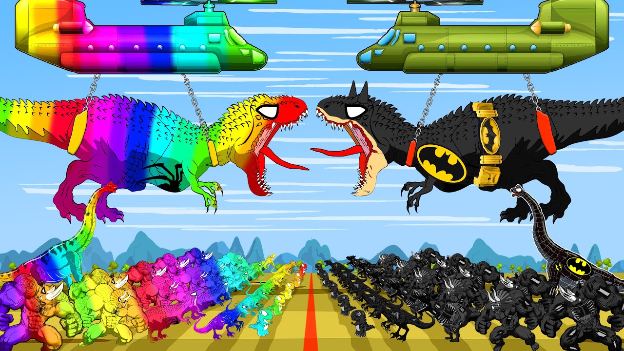 RAINBOW DINOSAURS VS BATMAN DINOSAURS T-REX, BRACHIOSAURUS, Dump Truck ...