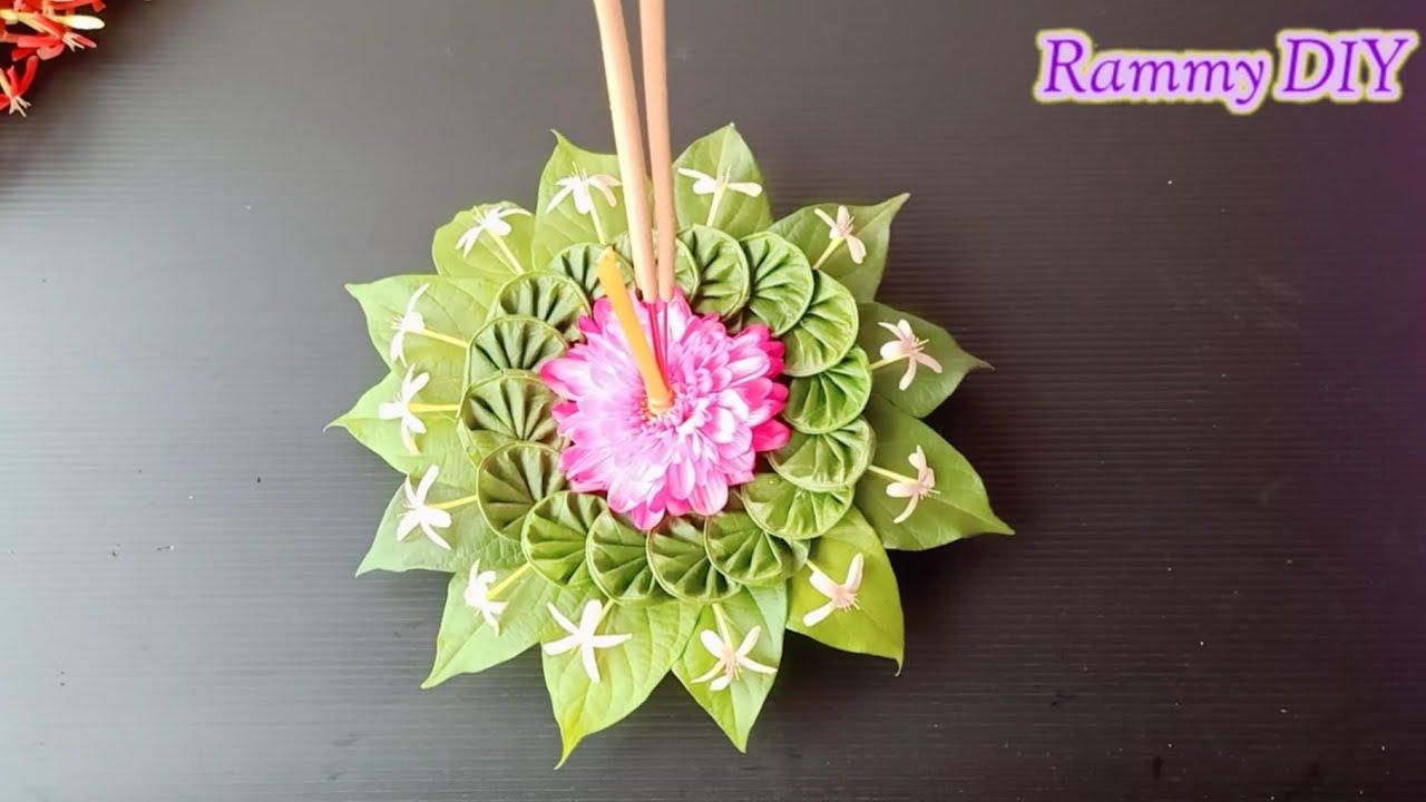 วิธีทำกระทงใบไม้แบบง่าย แบบที่ 219 How to make a simple Krathong using ...